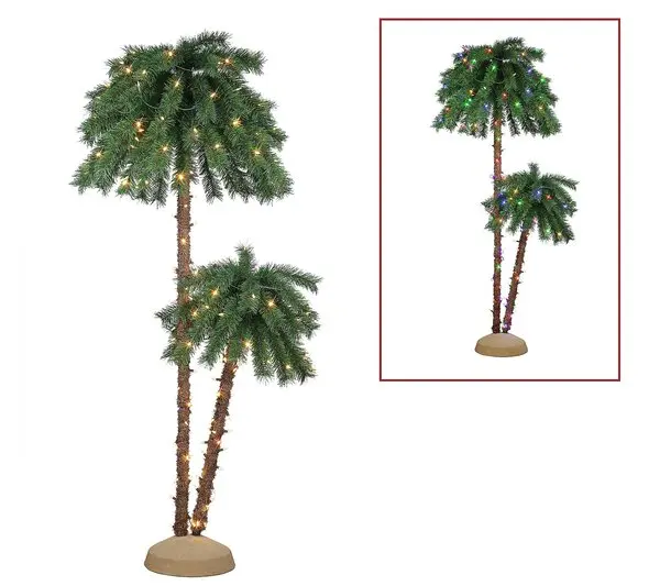 PULEO INTERNATIONAL 3.5ft & 6ft Pre-lit Double Runk Palm Tree - One-color