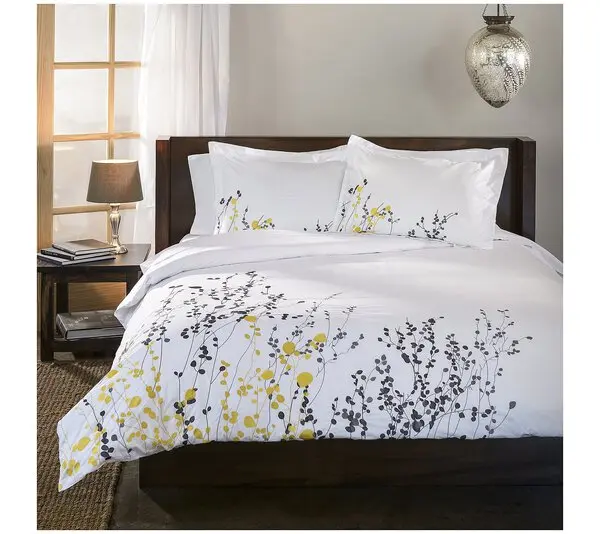 SUPERIOR 3-pc Reed Floral Cotton Duvet Cover Se T, Full/queen - One-color
