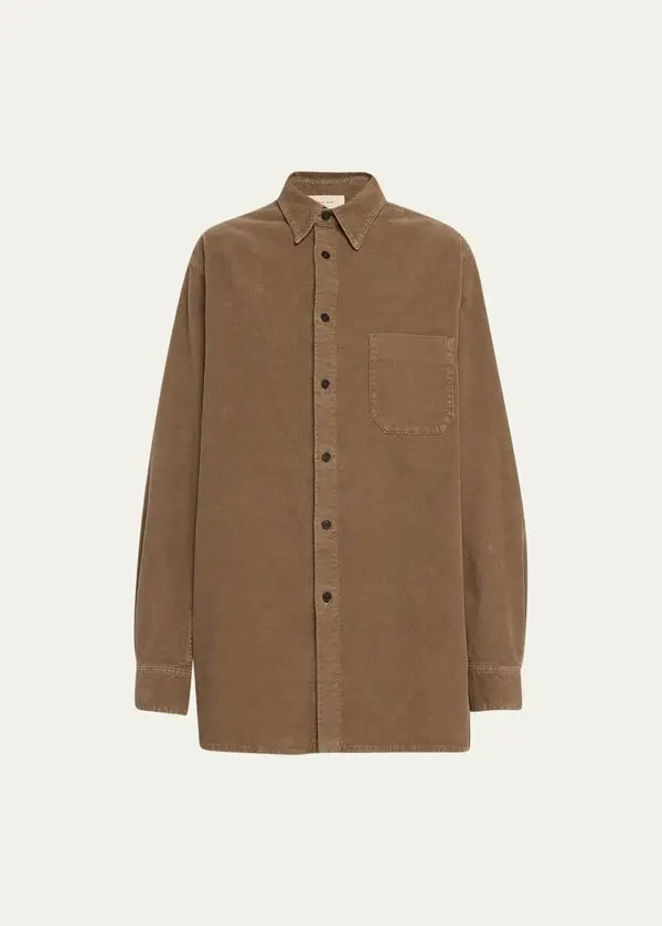 THE ROW Idro Corduroy Collared Shirt - Camel