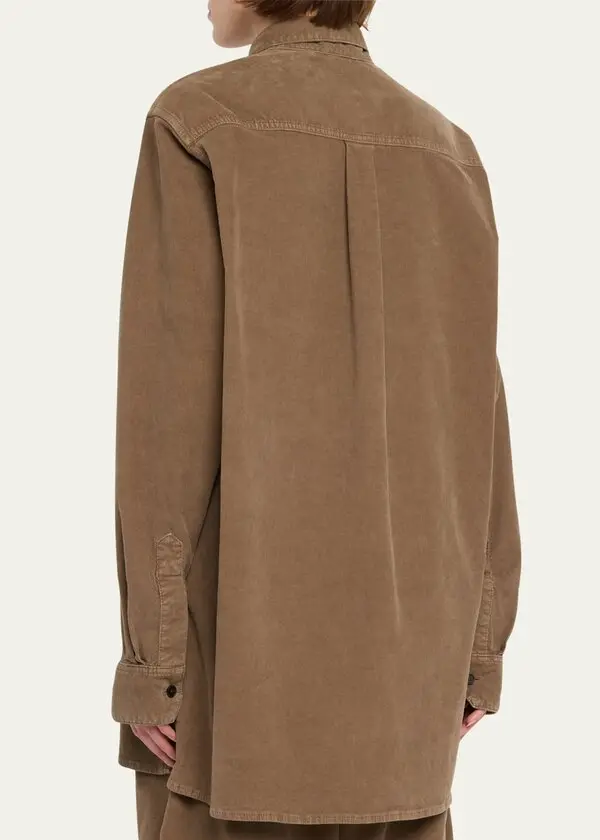 THE ROW Idro Corduroy Collared Shirt - Camel