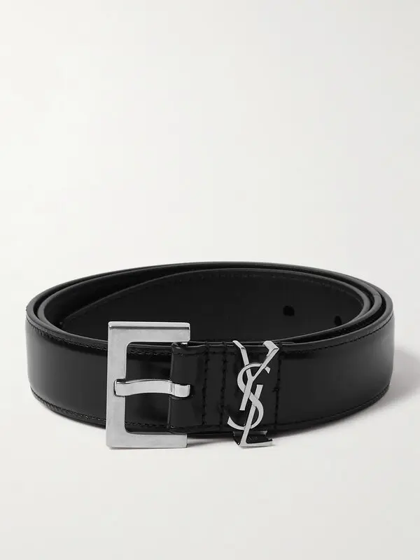 Saint Laurent 3cm Leather Belt With Monogram - Black
