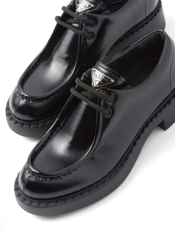 Prada Brushed Leather Lace-Up Shoes - Black | Editorialist