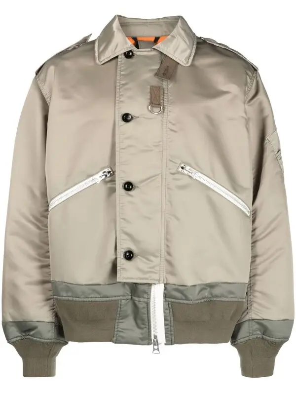 Sacai Off-centre Button-fastening Bomber Jacket - Green