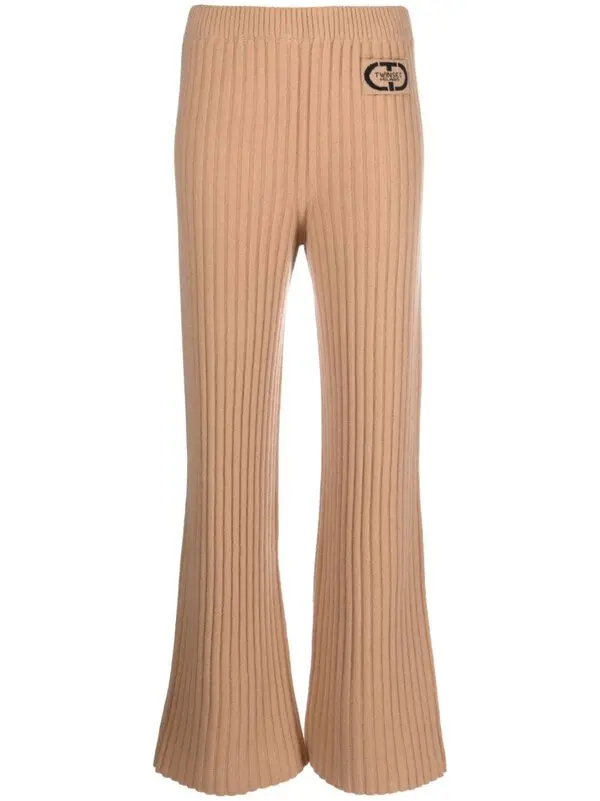 TWINSET Logo-patch Ribbed-knit Trousers