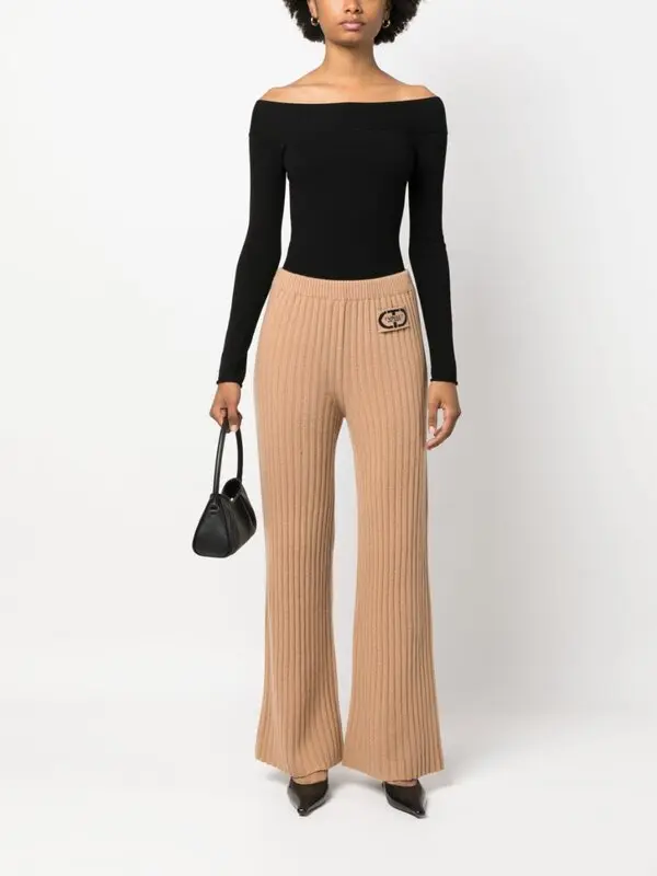 TWINSET Logo-patch Ribbed-knit Trousers