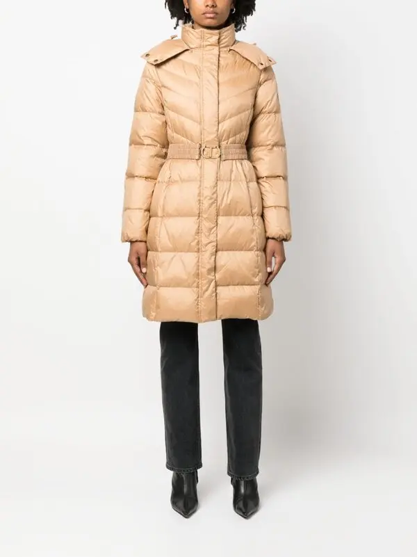 TWINSET Hooded Belted Puffer Coat - Neutrals
