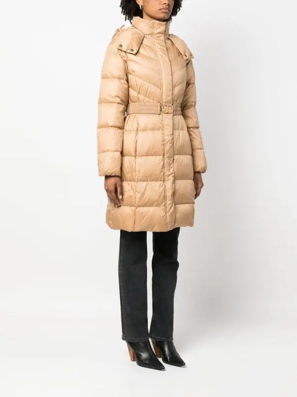 TWINSET Hooded Belted Puffer Coat - Neutrals