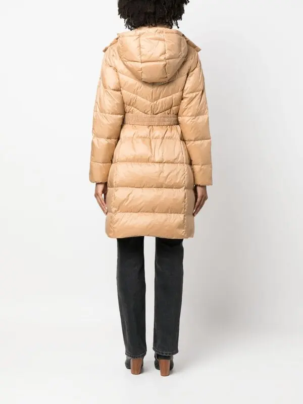 TWINSET Hooded Belted Puffer Coat - Neutrals