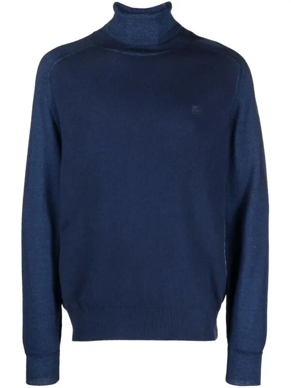 Etro Pegaso-embroidered Roll-neck Jumper - Blue