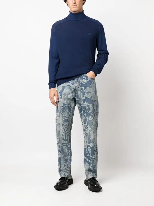 Etro Pegaso-embroidered Roll-neck Jumper - Blue