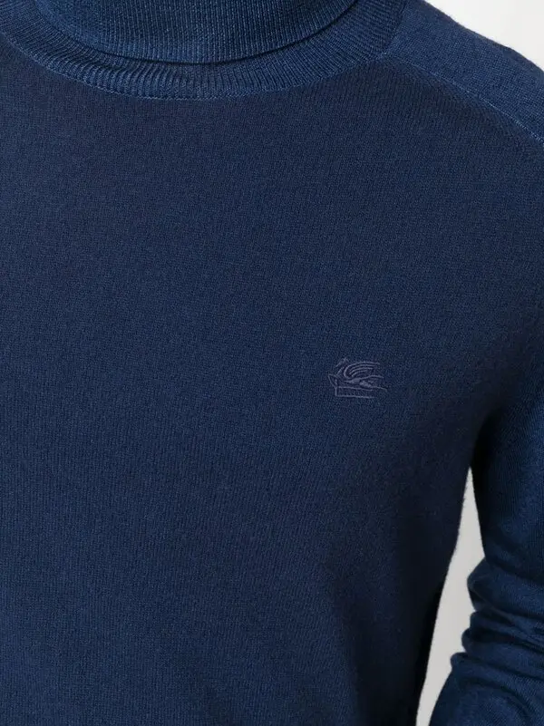 Etro Pegaso-embroidered Roll-neck Jumper - Blue