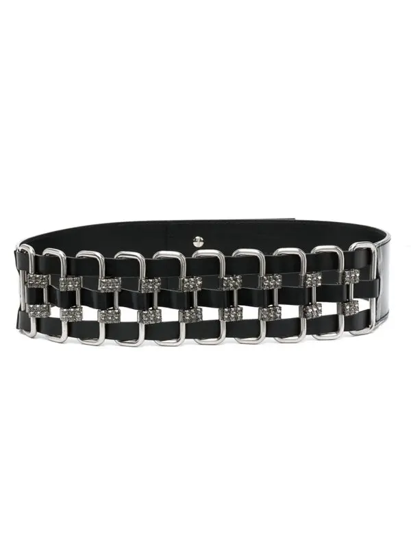 Alberta Ferretti Crystal-Embellished Leather Belt In Black  display picture 3