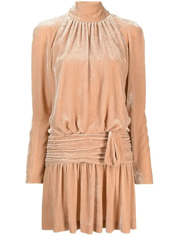 Alberta Ferretti Gathered Long-sleeve Velvet Minidress - Pink