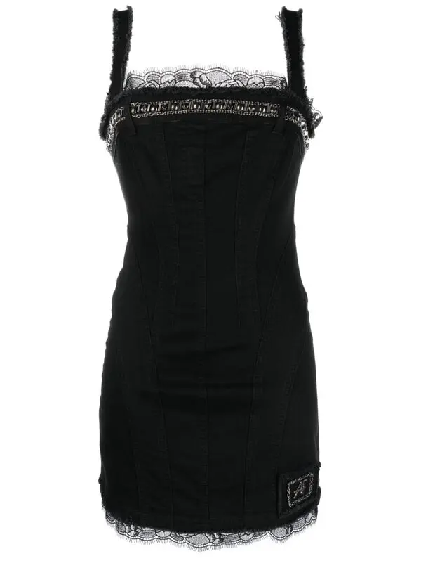 Alberta Ferretti Lace-trim Chain-embellished Fitted Mini Dress