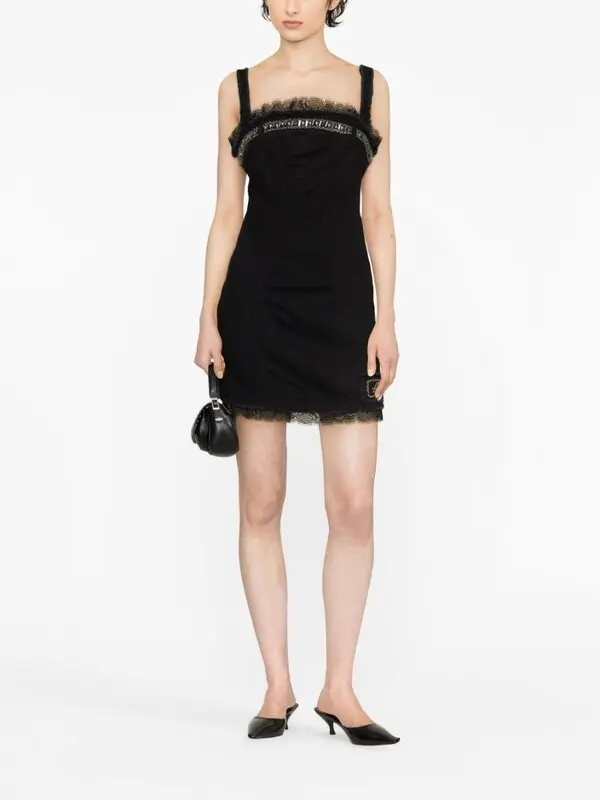 Alberta Ferretti Lace-trim Chain-embellished Fitted Mini Dress