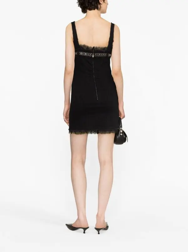Alberta Ferretti Lace-trim Chain-embellished Fitted Mini Dress