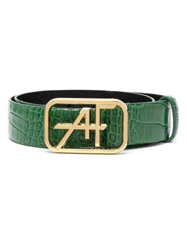 Alberta Ferretti Logo Buckle Crocodile-embossed Leather Belt