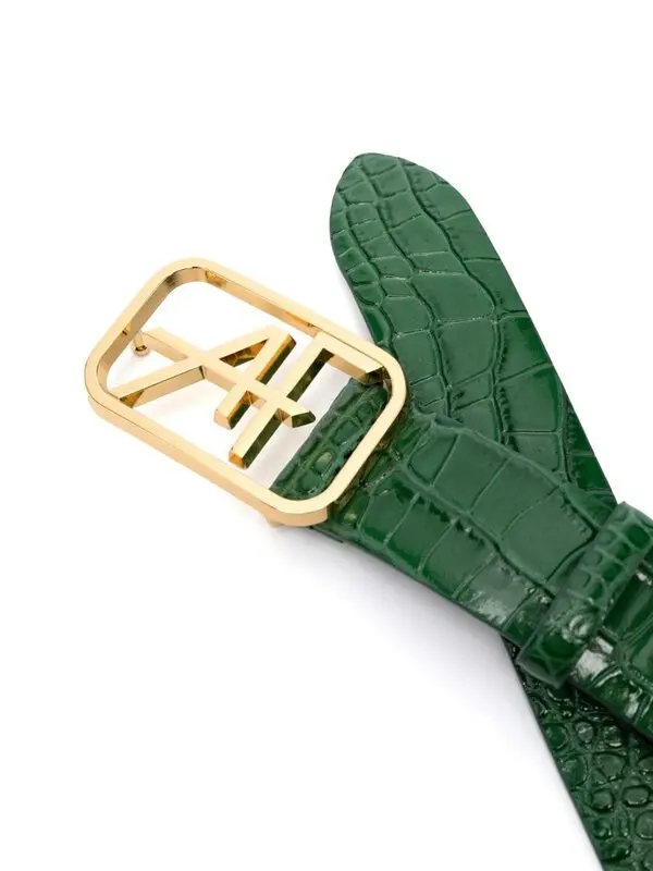 Alberta Ferretti Logo Buckle Crocodile-embossed Leather Belt