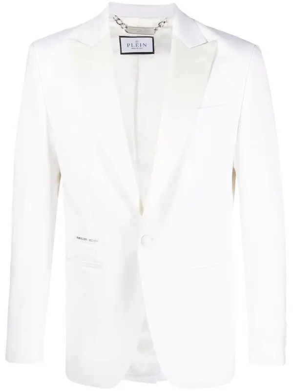 Philipp Plein Single-breasted Wool Blazer - White