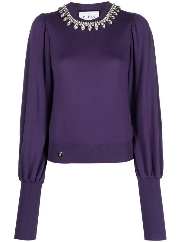 Philipp Plein Crystal-embellished Wool Jumper - Purple