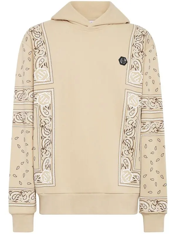 Philipp Plein Logo-patch Cotton Hoodie - Neutrals