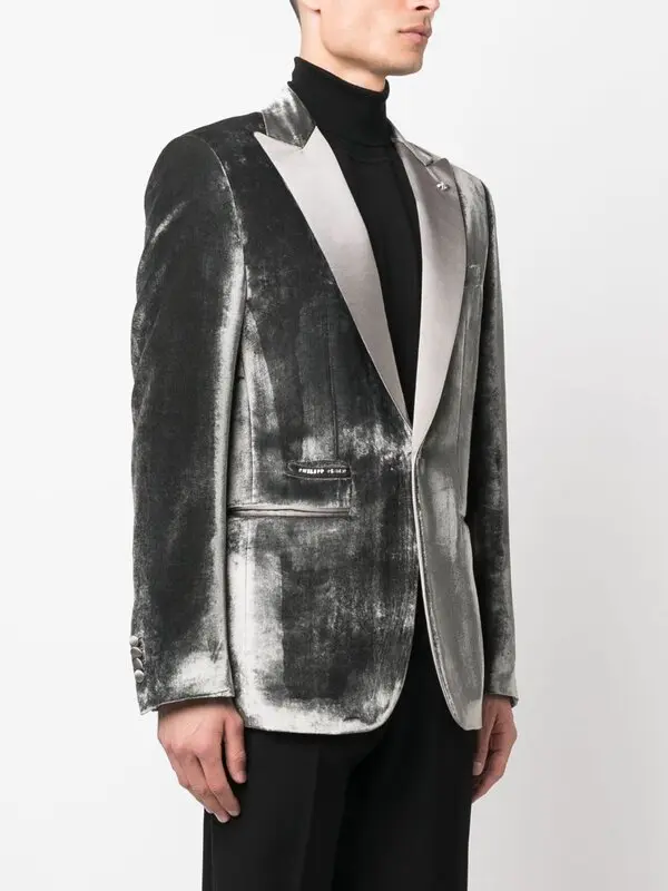 Philipp Plein Single-breasted Velvet Blazer - Grey