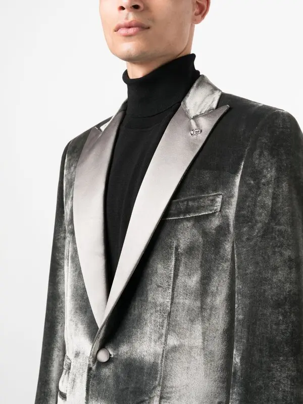 Philipp Plein Single-breasted Velvet Blazer - Grey