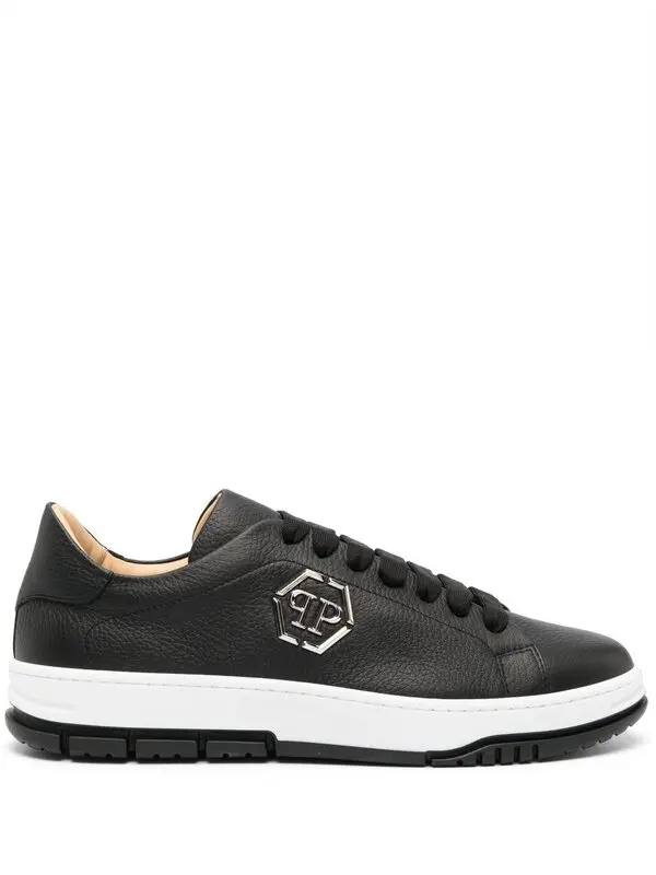 Philipp Plein Logo Plaque Leather Sneakers - Black