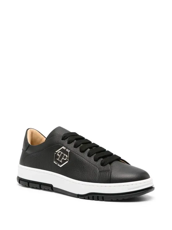 Philipp Plein Logo Plaque Leather Sneakers - Black