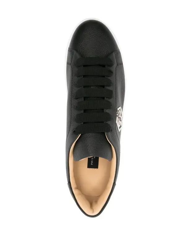 Philipp Plein Logo Plaque Leather Sneakers - Black