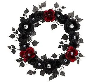 NEARLY NATURAL 24' Eyeball Rose Halloween Artif Icial Wreath - One-color