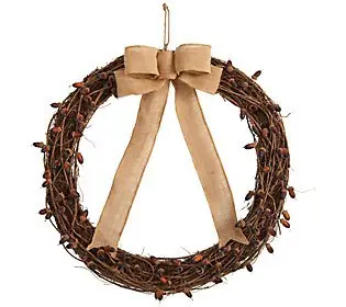NEARLY NATURAL 30' Fall Acorn & Decorative Bow Reath - One-color