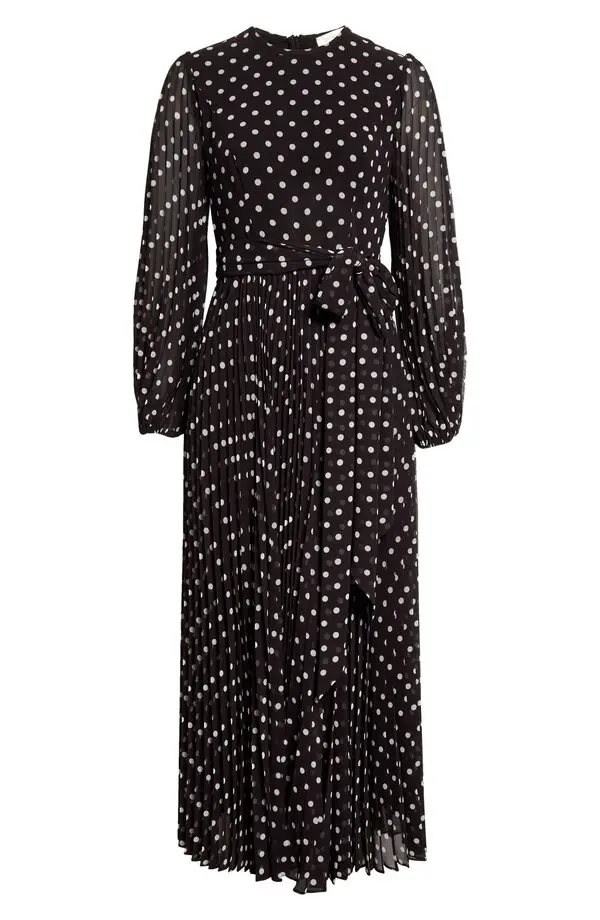 Zimmermann Polka Dot Long Sleeve Pleated Dress In Black/ Cream Dot - 30%  Off | Editorialist