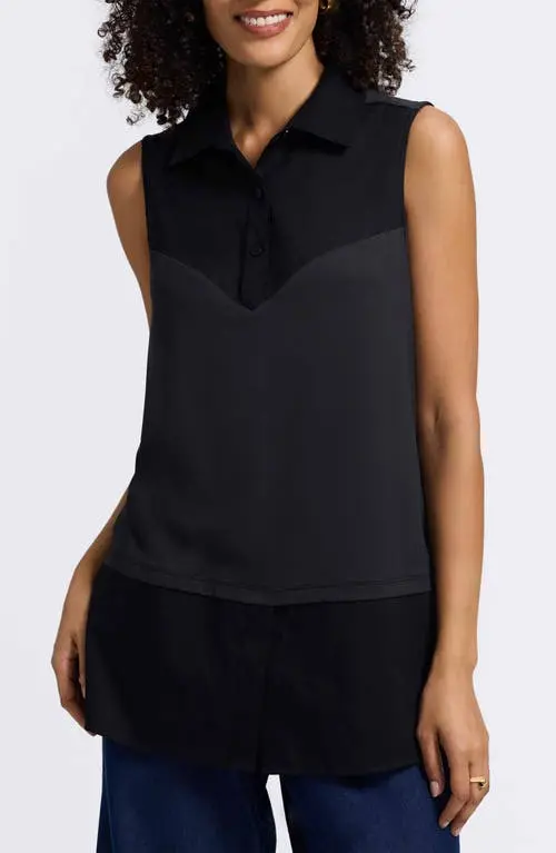 Foxcroft Sasha Mixed Media Sleeveless Shirt - Black