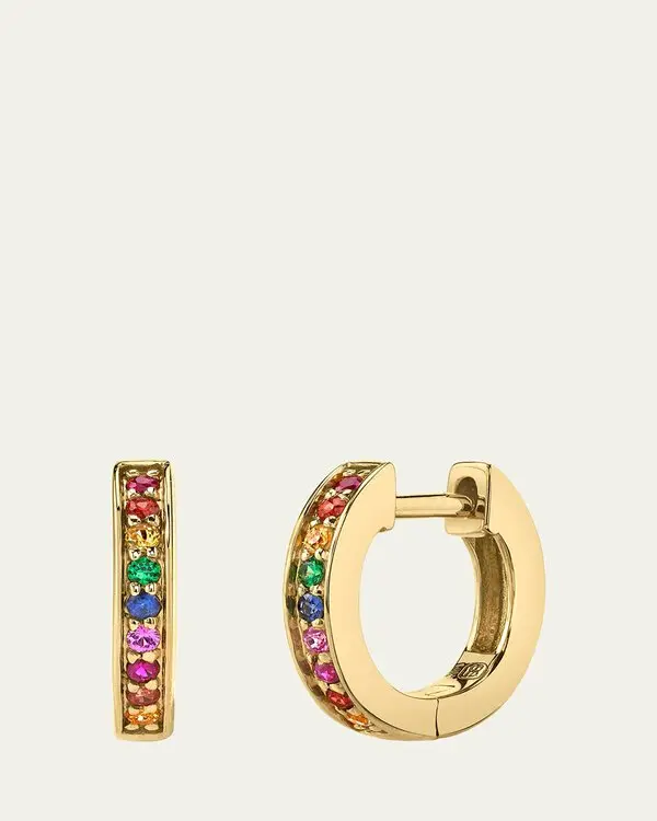 SYDNEY EVAN 14k Gold Rainbow Sapphire Huggie Hoop Earrings - Multi