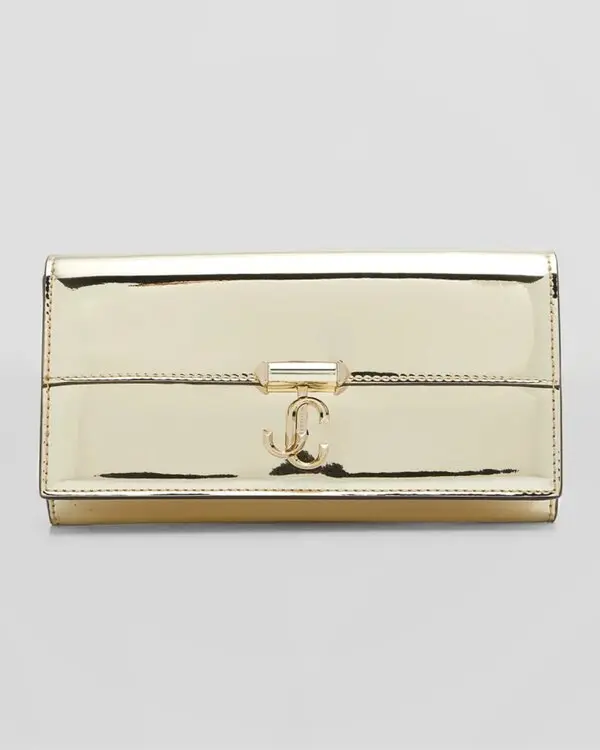 Jimmy Choo Varenne Metallic Patent Wallet With Chain Strap Gold