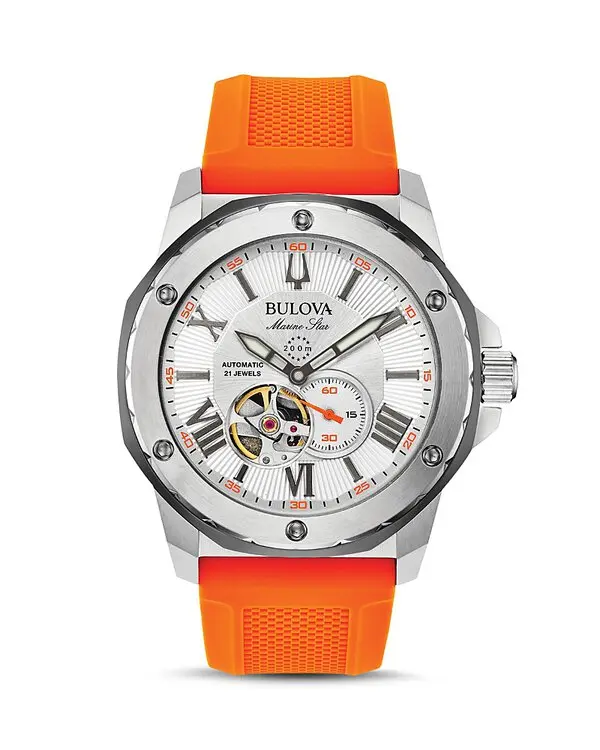 Bulova Marine Star Automatic Watch, 45mm - White/orange