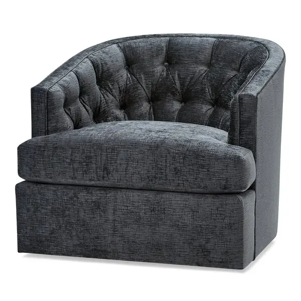MASSOUD Bedford Tufted Swivel Chair - Bliss Charcoal