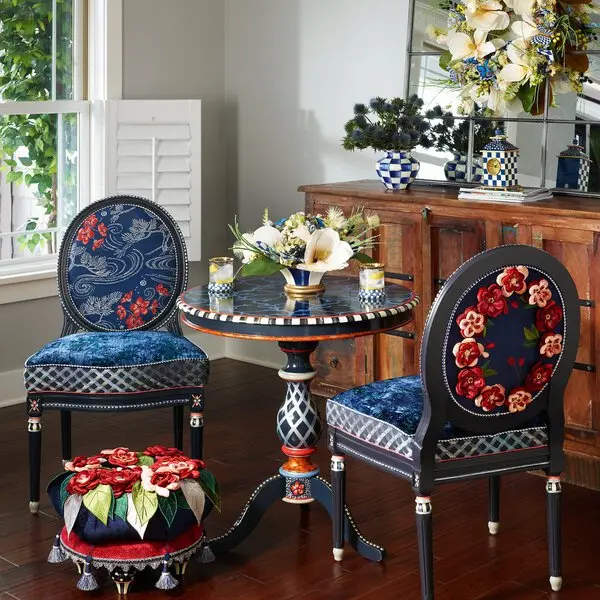 Mackenzie-Childs Bluetopia Kitano Footstool - Multi | Editorialist