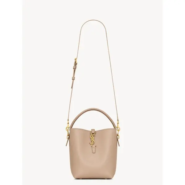 Saint Laurent Le 37 Shiny Leather Bucket Bag - Dark Beige/gold Shiny Leather
