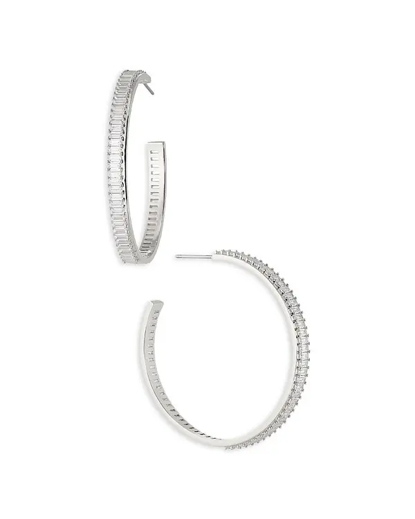 Nadri Disco Baguette Hoop Earrings - Silver