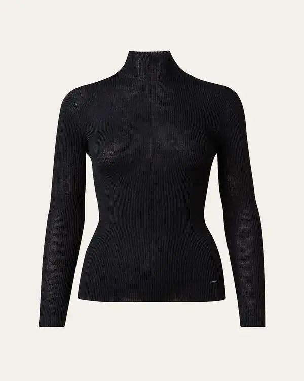 Akris Cashmere-silk Fine Ribbed Knit Pullover - Black