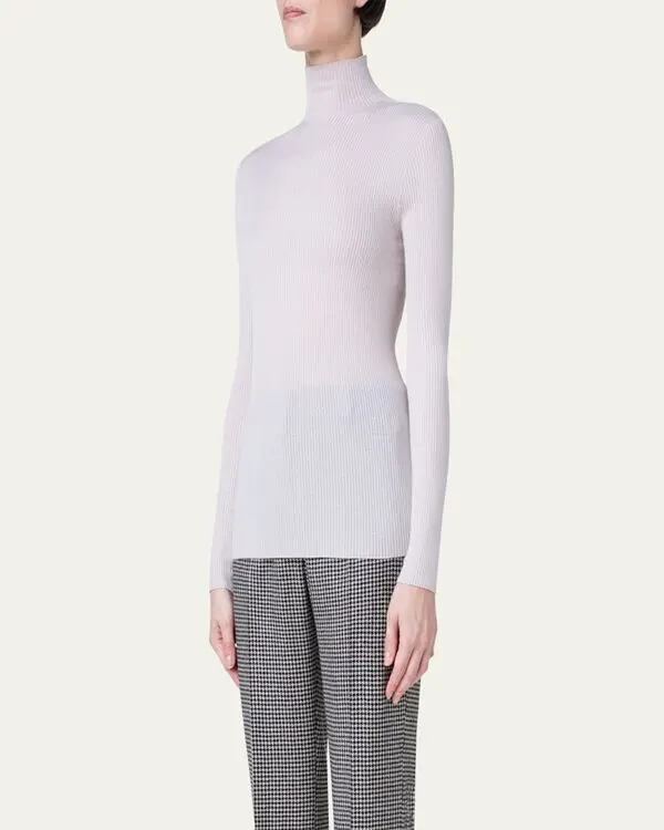Akris Cashmere-silk Fine Ribbed Knit Pullover - Black