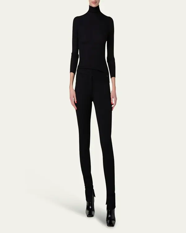 Akris Cashmere-silk Fine Ribbed Knit Pullover - Black