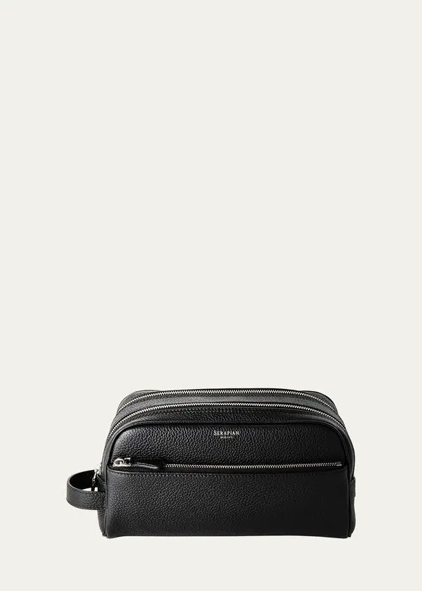 SERAPIAN Cachemire Leather Double-zip Toiletry Case