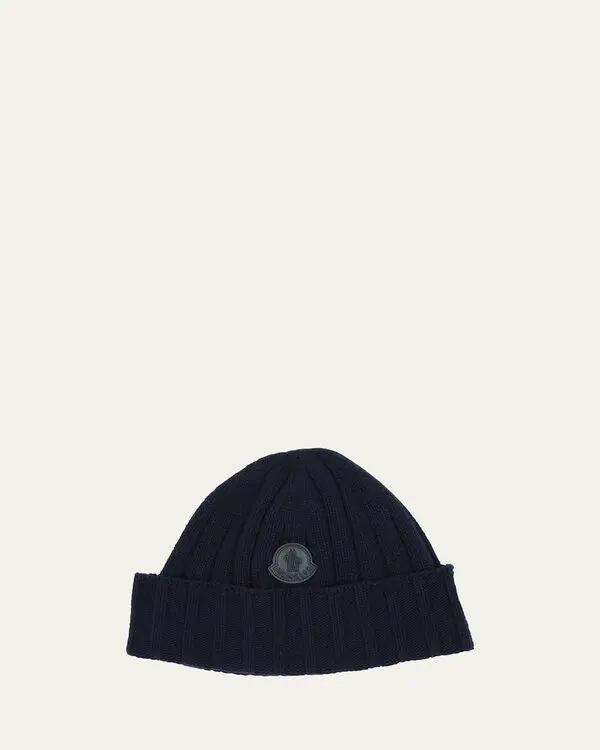 Moncler Ribbed Wool Beanie - Navy