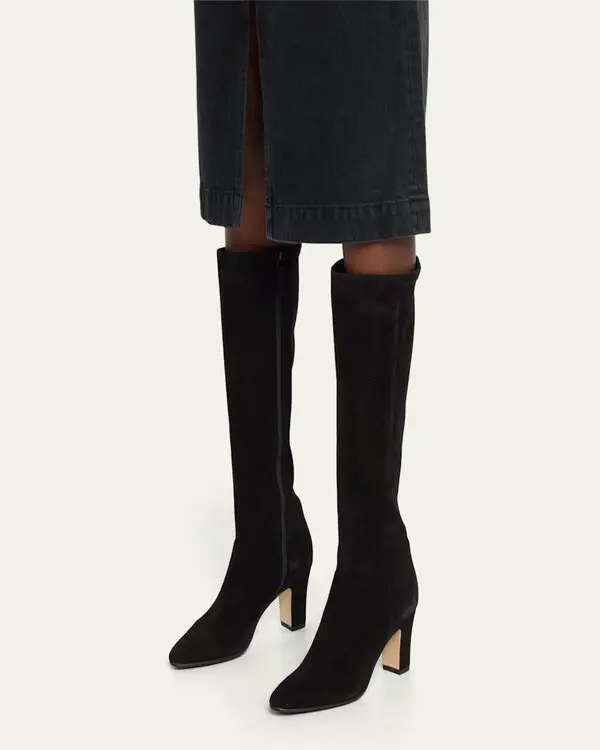 Manolo Blahnik Pitana Suede Knee Boots - Black