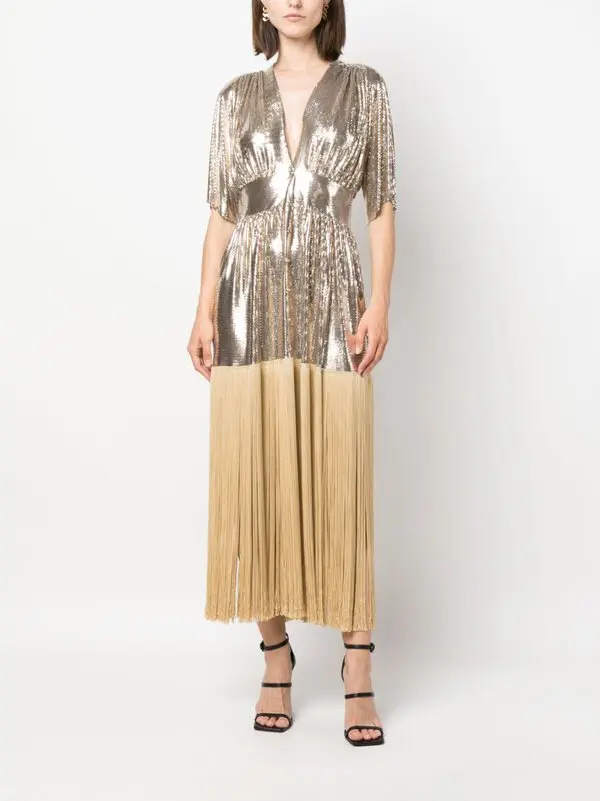 gold chainmail dress Following Up Chainmail Midi Dress - Gold
