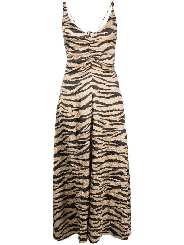 GANNI Tiger-print Satin Midi Dress