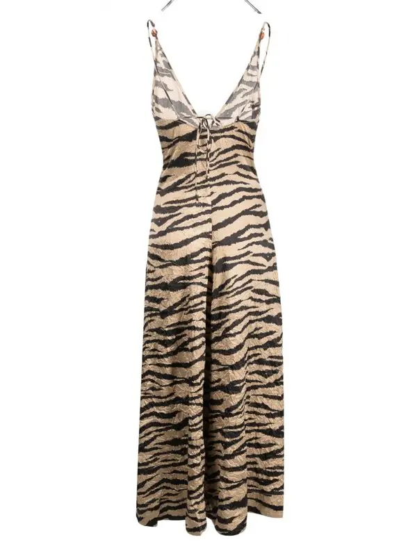 GANNI Tiger-print Satin Midi Dress